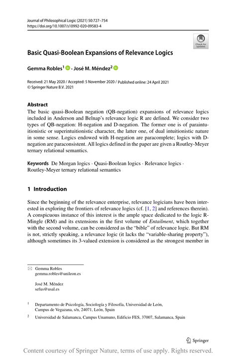 Basic Quasi Boolean Expansions Of Relevance Logics Request Pdf