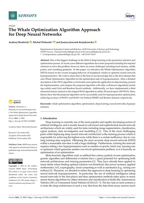 Pdf The Whale Optimization Algorithm Approach For Deep Neural Networks