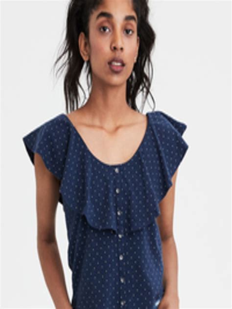 Buy American Eagle Outfitters Women Navy Blue Printed Pure Cotton Top