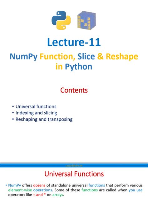 Lecture 11 Numpy Function Slice Reshape In Python Pdf
