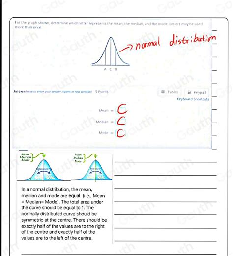 solved for the graph shown determine which letter represents the mean
