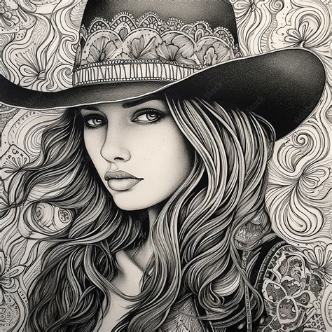 Zentangle Cowgirl Generative Ai A Digital Illustration Of A Modern Cowgirl In The Zentangle