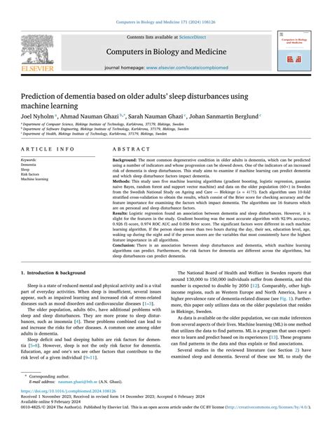 Pdf Prediction Of Dementia Based On Older Adults Sleep Disturbances