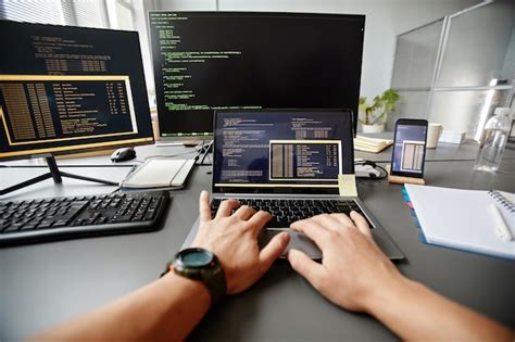 Premium Photo Pov Of Qa Engineer Typing On Keyboard While Using