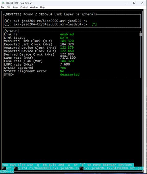 test jesd204b link between adrv9026 and fpga both ics on a custom