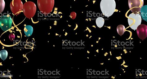 풍선과 색종이 조각이 있는 축하 배경 벡터 그림입니다 3차원 형태에 대한 스톡 벡터 아트 및 기타 이미지 3차원 형태 공휴일 기념일 Istock