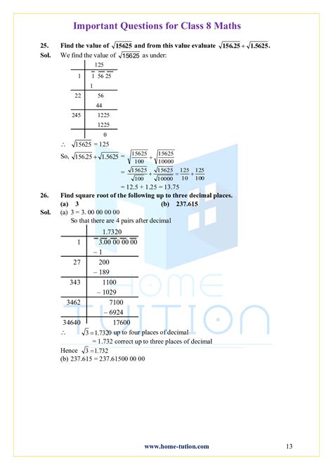 Important Questions For Cbse Class 8 Maths Chapter 6 Squares And Square Roots