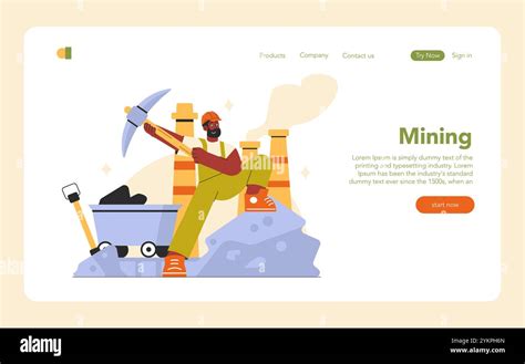 Mining Industry Concept A Smiling Miner With A Pickaxe Working In A Mine Illustration Of