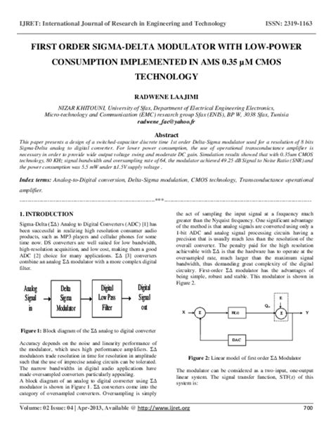 Pdf Sigma Delta Modulators A Review Nadeem Beigh