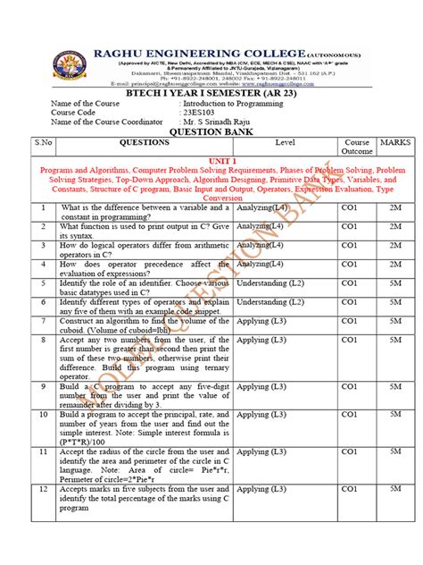 Ip Question Bank For Mid I Updated 2024 Pdf Control Flow Computer Program