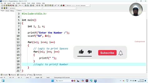 C Program To Print Number Pattern Codingtutorial Coding Youtube