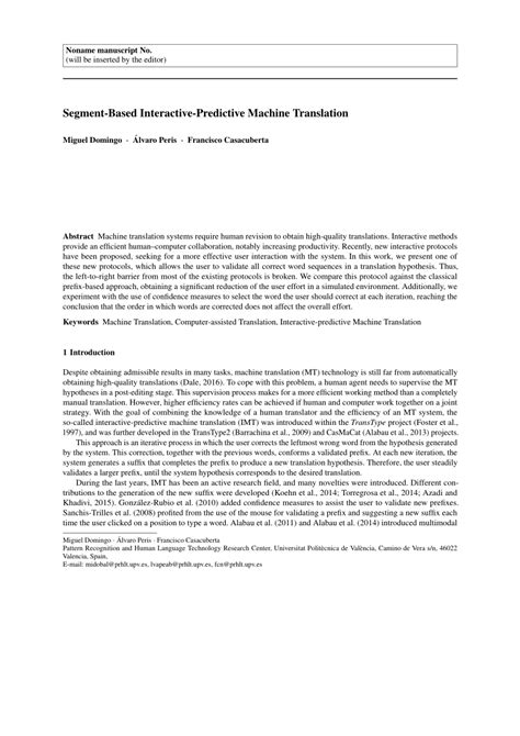 Pdf Segment Based Interactive Predictive Machine Translation