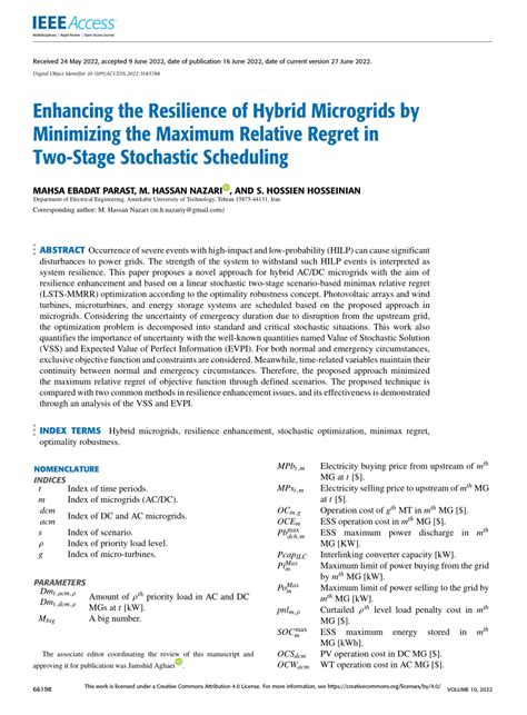 Pdf Enhancing The Resilience Of Hybrid Microgrids By Minimizing The Maximum Relative Regret In