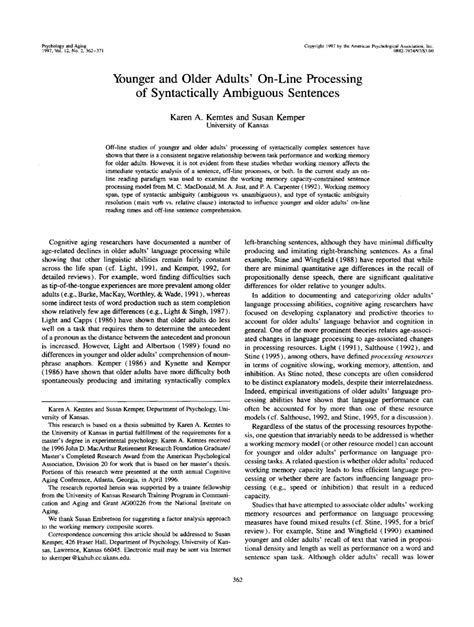 Pdf Younger And Older Adults On Line Processing Of Syntactically