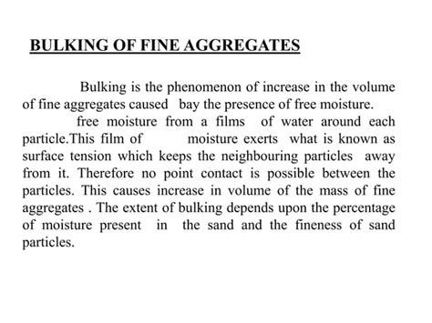 Bulk Density And Bulking Of Fine And Coarse Aggregate PPTX Civil Engineering Industry