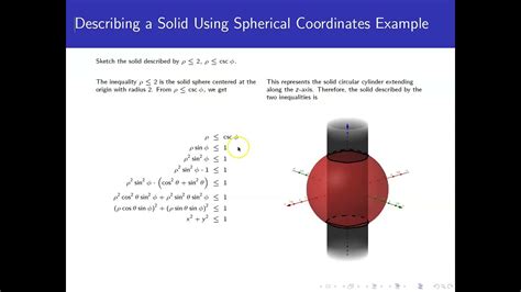 Describing A Solid Using Spherical Coordinates Example Youtube