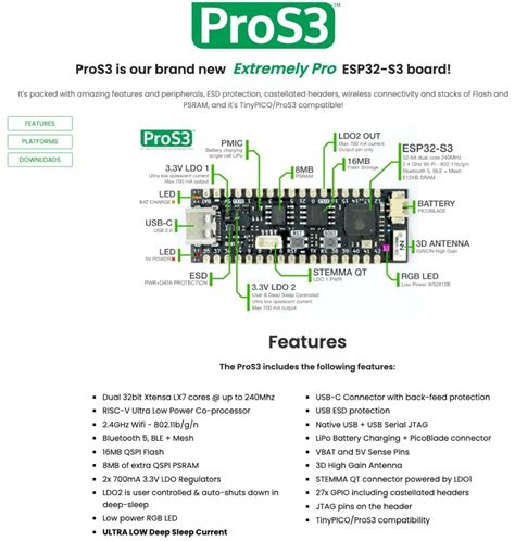 Pros3 Arduinocircuitpythonmicropython Compatible Wifi Bluetooth Microcontroller By