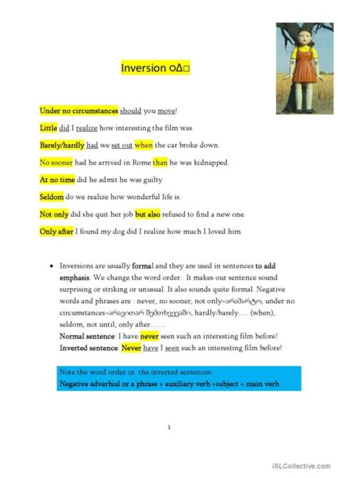 1 Inversion Inverted Word Order Grammar Exercises With Pi 1 Inversion Inverted Word Order Grammar Exercises With Pi