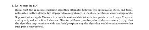 [k means in 1d] recall that the k means clustering