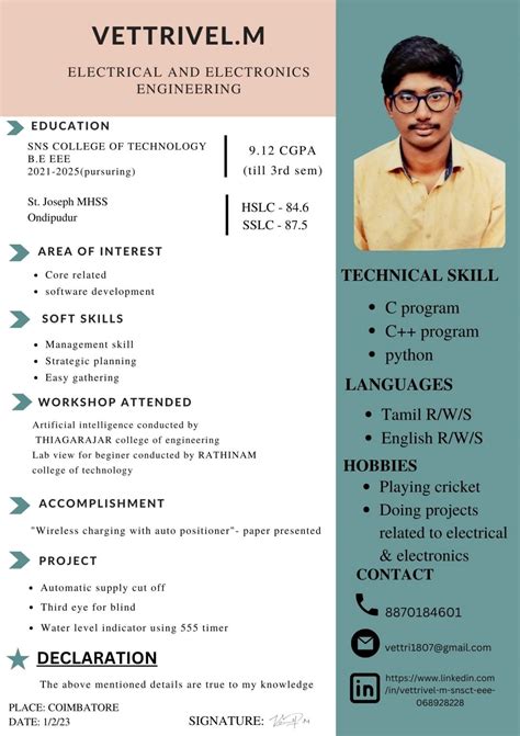 Vettrivel M Snsct Eee On Linkedin Hello Connections I Am Glad To Share My One Page Resume