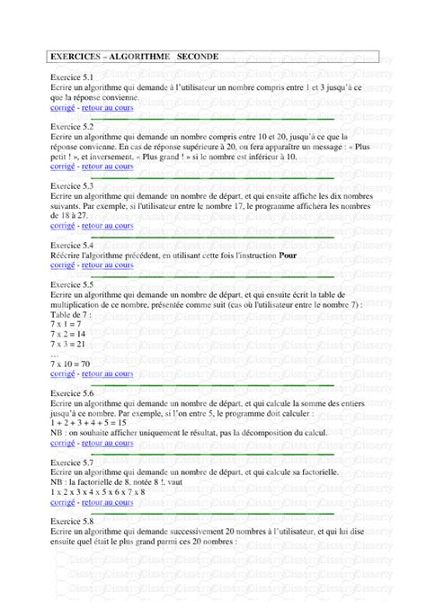 Exercices Algorithme Seconde Exercice 5 1 Ecrire Un Algorithme Qui
