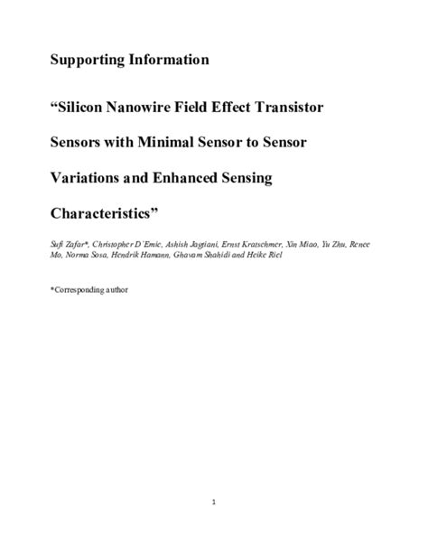 Pdf Silicon Nanowire Field Effect Transistor Sensors With Minimal Sensor To Sensor Variations