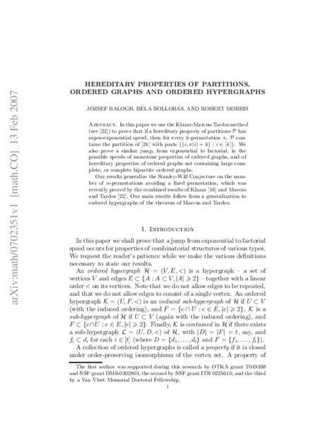 Pdf Hereditary Properties Of Partitions Ordered Graphs And Ordered