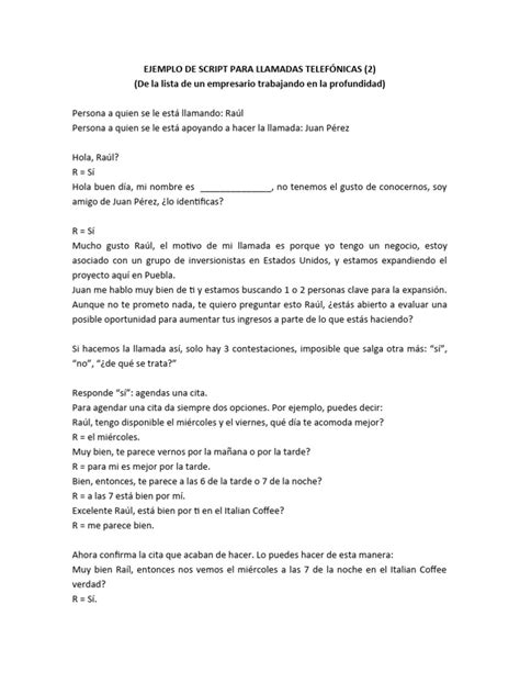 Ejemplo De Script Para Llamadas TelefÓnicas 2 Pdf