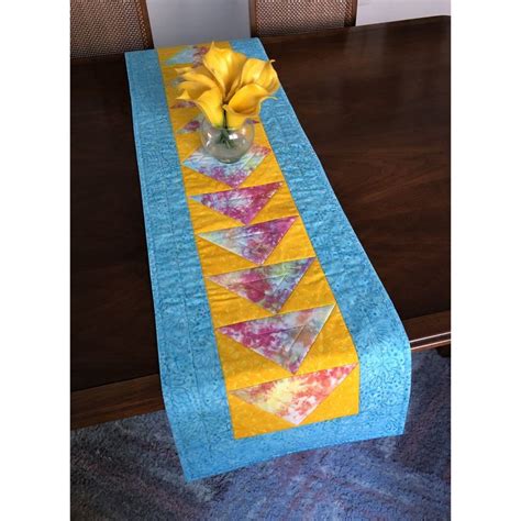 Turquoise Yellow Batik Tablerunner 14 12x54 37cmx137cm Quilted Reversible Table Topper