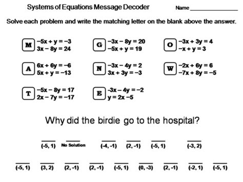 systems of equations by substitution activity math message decoder