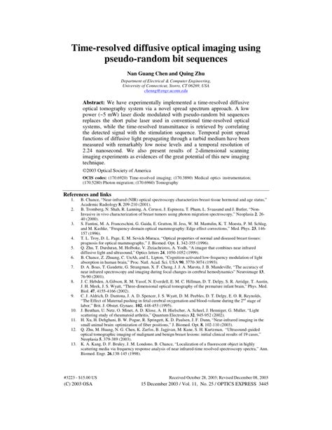 Pdf Time Resolved Diffusive Optical Imaging Using Pseudo Random Bit Sequences