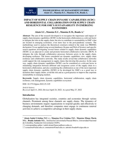 Pdf Impact Of Supply Chain Dynamic Capabilities Scdc And Horizontal Collaboration Over