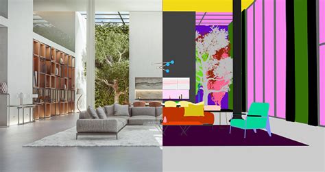 3d 레이어 편집 채널 렌더링 나무와 수직 정원이 있는 고급스러운 큰 거실의 이미지 모델 현실 색상 및 디지털 드로잉 스케치의 혼합 조합 스타일 3차원 형태에 대한 스톡