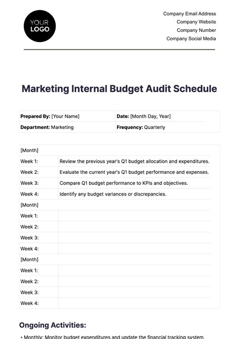 Free Marketing Internal Budget Audit Schedule Template To Edit Online