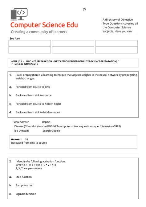 Neural Networks Multiple Choice Questions And Answers Ugc Net Computer Science Question Paper 4