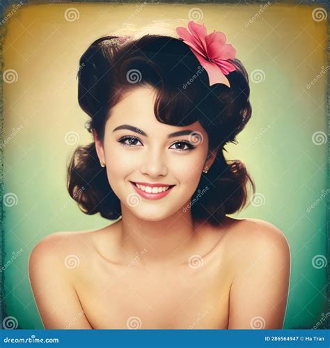 Portrait Of Beautiful Young Woman With Makeup And Hairstyle In Retro