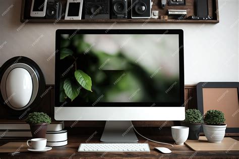 Premium Ai Image A Tabletop All In One Computer With A Blank White