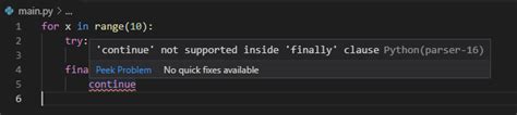 continue keyword inside finally block · issue 1688 · microsoft python language server · github