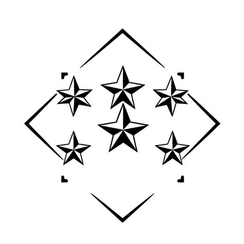 Black And White Minimalist Illustration Of Six Fivepointed Stars