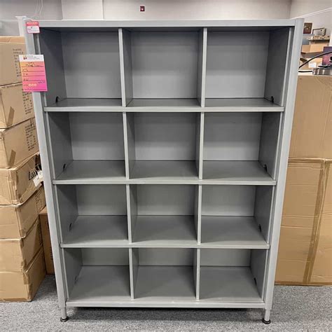 46 W X 61 H Grey Metal And Laminate Cubby Shelf With 12 Storage Cubes Office Furniture