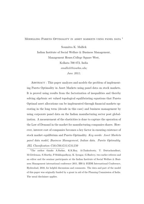 Pdf Modelling Pareto Optimality In Asset Markets Using Panel Data