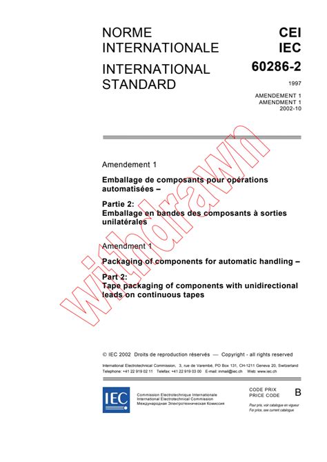 Iec 60286 2 1997 Amd1 2002 Amendment 1 Packaging Of Components For Automatic Handling Part 2