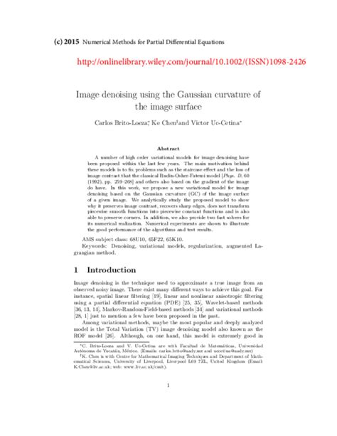 Pdf Image Denoising Using The Gaussian Curvature Of The Image Surface