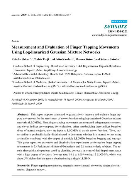 Pdf Measurement And Evaluation Of Finger Tapping Movements Using Log Linearized Gaussian