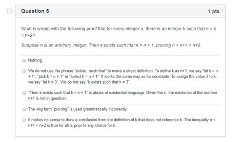 solved question 5 1 pts what is wrong with the following