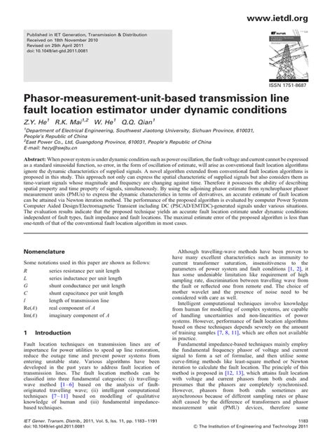 phasor measurement unit based transmission line fault location