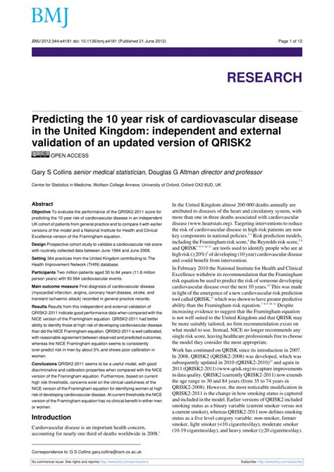 Pdf Predicting The 10 Year Risk Of Cardiovascular Disease In The