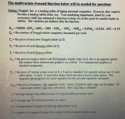 Solved The Multivariate Demand Function Below Will Be Needed