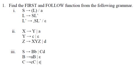 Solved 1 Find The First And Follow Function From The