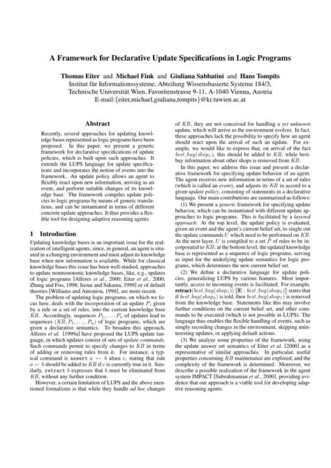 Pdf A Framework For Declarative Update Specifications In Logic Programs